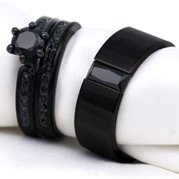 Jewelry | New His And Hers Matching Black Sapphire Wedding Rings 3piece ...